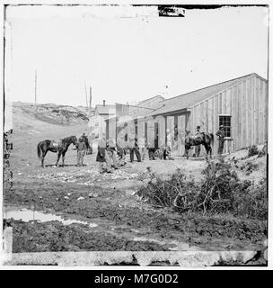 A photograph showing soldiers in their winter quarters, depicting the ...