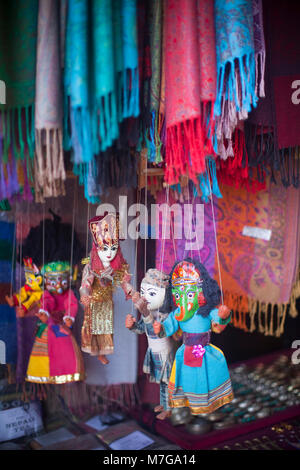 Nepal, Kathmandu, Colourful cloth hanging up outside shop Stock Photo ...