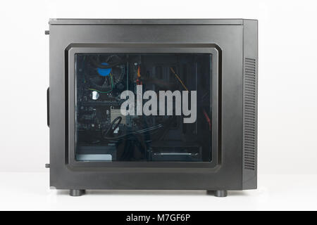 Midi tower computer case with transparent acryl side panel on white ...