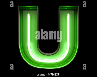 Neon style light letter U. Glowing neon Capital letter. 3D rendering ...