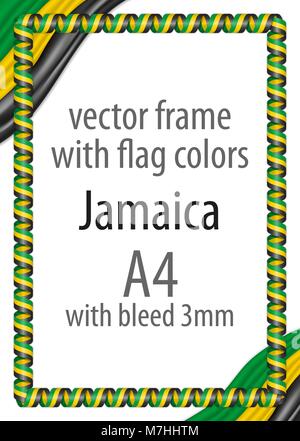 Frame and border of ribbon with Jamaica flag, template elements for ...