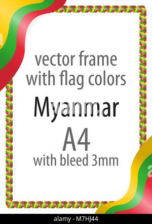 Frame and border of ribbon with the colors of the Myanmar flag ...