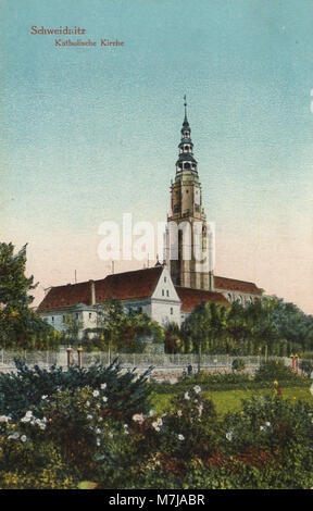 The Catholic Church in Schweidnitz, Silesia, photographed from the back ...