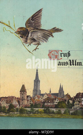 A postcard-style image of Ulm, Baden-Württemberg, showing the town's ...