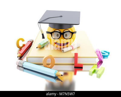An emoji emoticon smiley face graduate graduation character holding ...