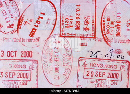 Passport immigration visa stamps entering en exiting Indonesia Stock ...
