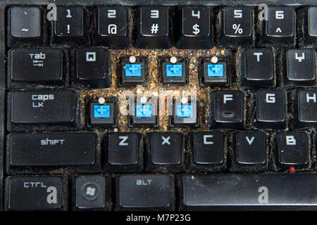 Keys on a dirty computer keyboard spelling Germs. The keys have been ...