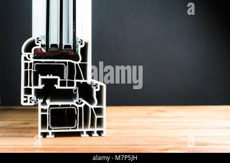 A cross section of window performance triple glazing cut to show the ...