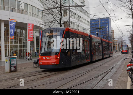 Red tram in Den Haag, The Hague Stock Photo - Alamy