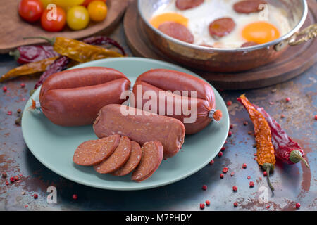 Turkish Breakfast Sucuk with Fried Eggs / Salami or Sujuk. Traditional ...