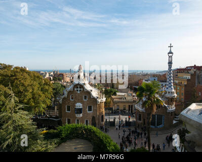 Casa del Guarda lodge by Antoni Gaudi at Parc Guell, UNESCO, with a ...