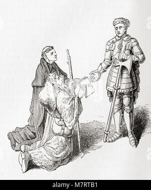 John Lydgate of Bury (1370 – 1451), monk and poet, presenting his poem ...