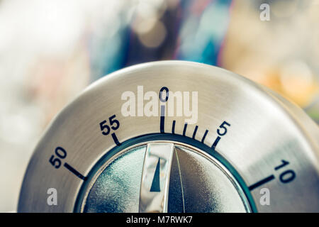 0 Minutes - 1 Hour - Macro Of An Analog Chrome Kitchen Timer With Dark ...