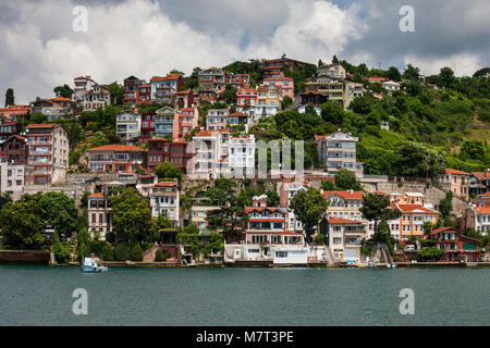 Turkey, Istanbul, hillside waterfront houses at the Bosphorus Strait ...