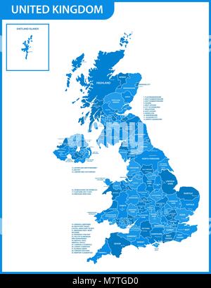 The detailed map of the United Kingdom with regions or states and Stock ...