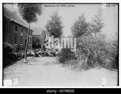Barricade on farm, Haelen, Photograph shows the aftermath of the Battle ...