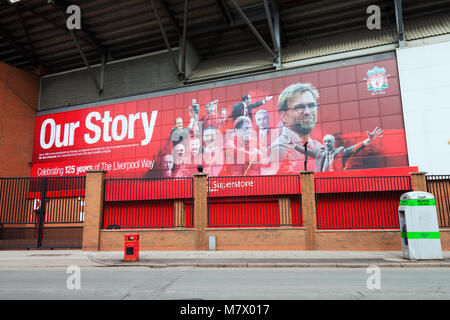 The Kop at Anfield football stadium, the home of Liverpool F.C Stock ...