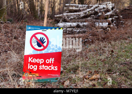 Keep Off Log Stacks Warning Sign By The Forestry Commission Fixed To A ...