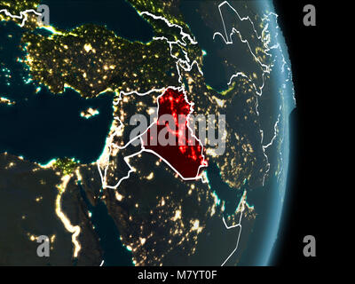 Iraq from space at night on Earth with visible country borders. 3D ...