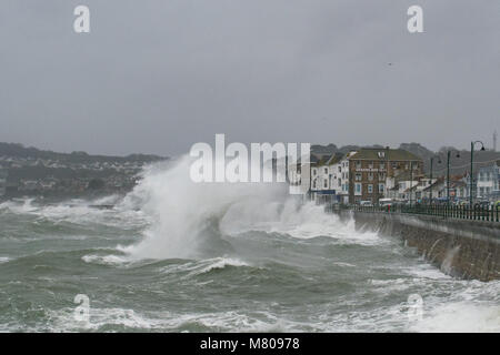 Penzance, Cornwall, UK. 14th March 2018. UK Weather. Strong winds and ...