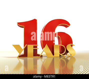 Golden number sixteen (16 years) on white background with pattern style ...