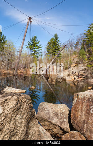 Wooden derrick at the abandoned Redstone Granite quarry in Conway, New ...