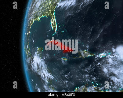 Night map of Cuba as seen from space on planet Earth. 3D illustration ...