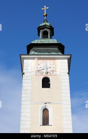 Bell tower of Grein cathedral, Austria Stock Photo - Alamy