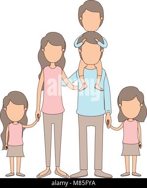 light color caricature faceless big family parents with girl on his ...
