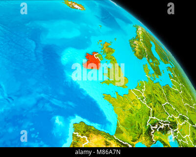 Space view of Ireland highlighted in red on planet Earth with ...
