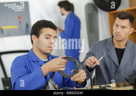Young apprentice checking stock Stock Photo - Alamy