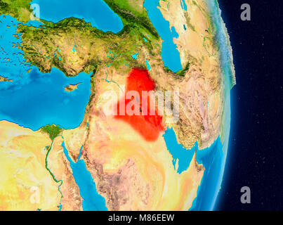 Iraq in red on political map with transparent oceans. 3D illustration ...