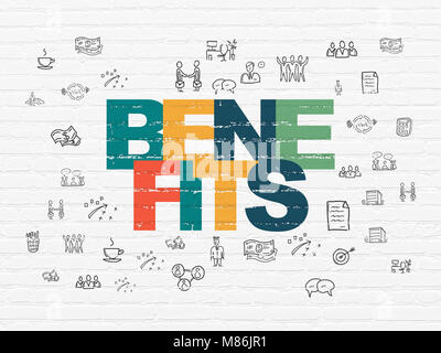 Finance concept: Benefits on wall background Stock Photo - Alamy