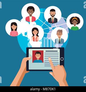 Hands using technology to connect people around the world vector ...