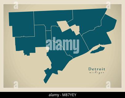 Detroit map silhouette administrative division, vector map isolated on ...