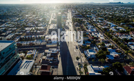Aerial views of Kino Boulevard and houses of Colonia Pitic, in ...