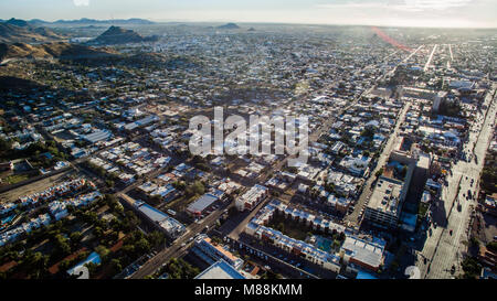 Aerial views of Kino Boulevard and houses of Colonia Pitic, in ...