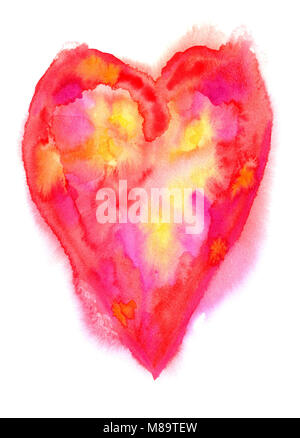 Watercolor hand painted red heart. Symbol of love. Isolated objects ...