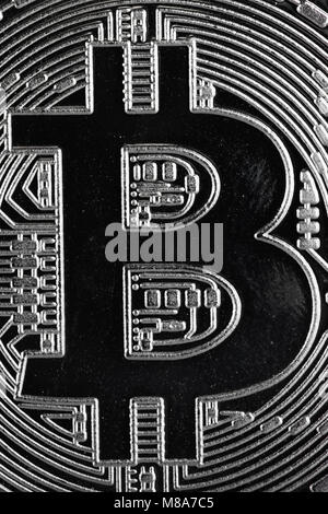 Closeup of digital asset -bitcoin. Gray background Stock Photo - Alamy