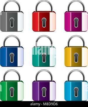 Stop red, blue, green and pink vector icon set. Web icons. Flat design ...