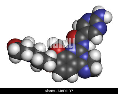 Copanlisib cancer drug molecule (PI3K inhibitor). Stylized skeletal ...