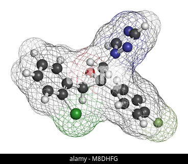 Epoxiconazole pesticide molecule. 3D rendering. Atoms are represented ...