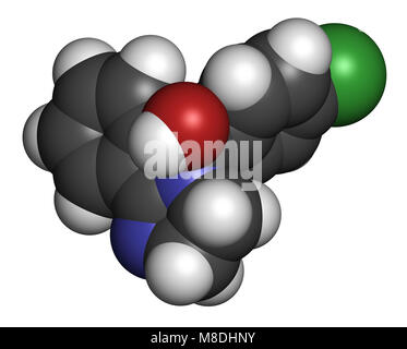 Mazindol appetite suppressant drug molecule. 3D rendering. Atoms are ...