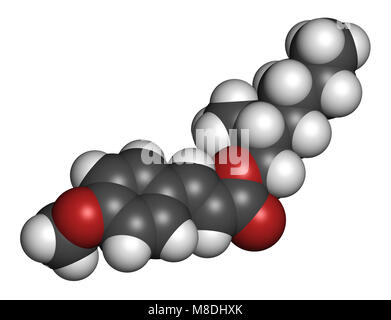 Octyl methoxycinnamate (octinoxate) sunscreen molecule. Skeletal ...