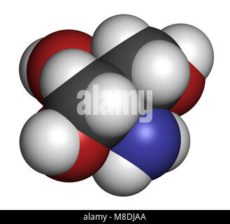 Tris buffering agent molecule. Also known as tromethamine. 3D rendering ...