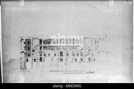 A longitudinal section drawing of the north wing of a building ...