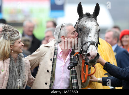 Horse owner Michael O'Leary kisses wife Anita Farrell after Road To ...