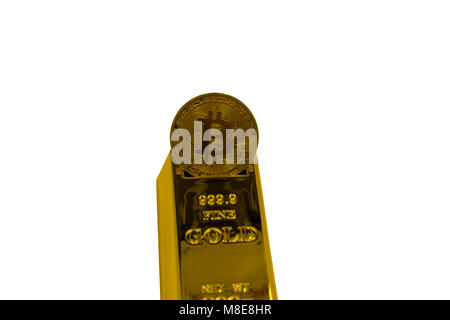 Bitcoin Gold Coin and Letter Wallet on Wooden Table. Space for text ...