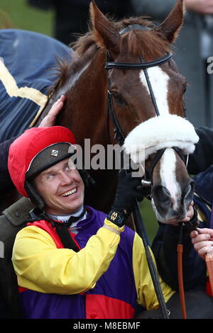 Jockey Richard Johnson and horse Native River celebrate winning the ...