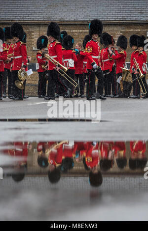 Band of the British Army Light Infantry march through the streets of ...